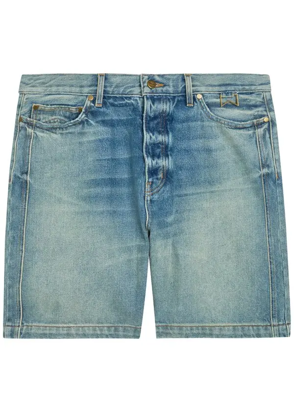 Rhude Boxy Traxedo Denim Shorts - Blue
