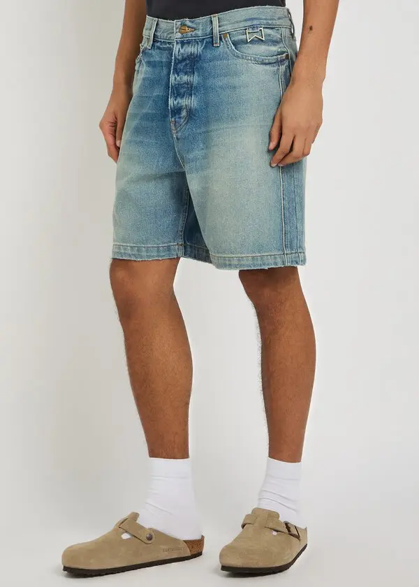 Rhude Boxy Traxedo Denim Shorts - Blue