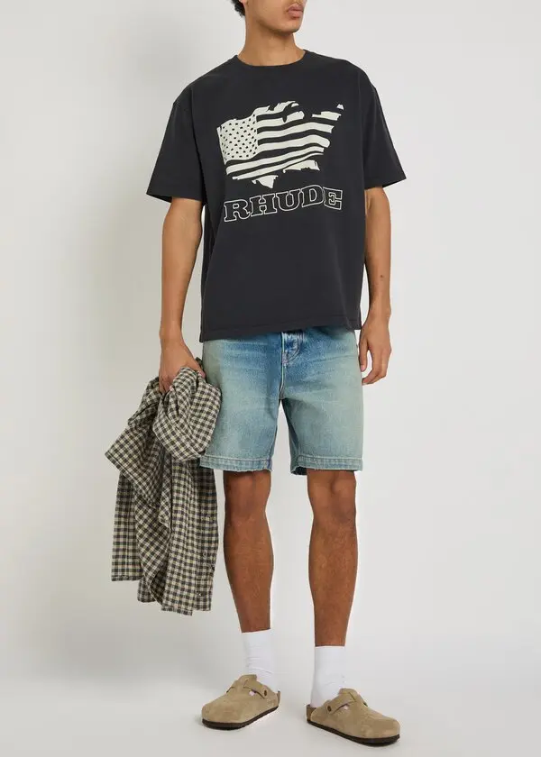 Rhude Boxy Traxedo Denim Shorts - Blue