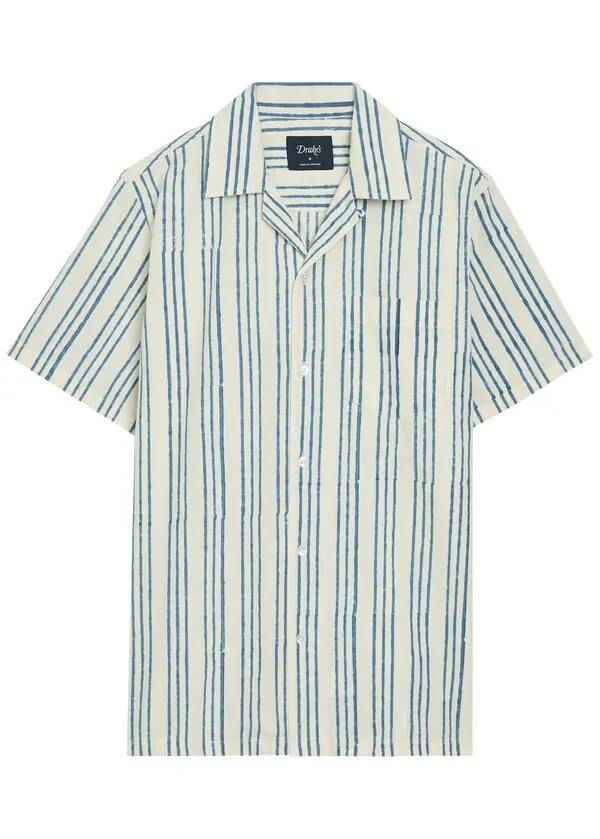 DRAKE'S Striped Cotton Shirt - Blue