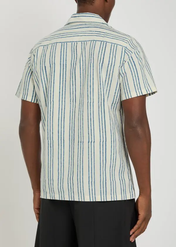 DRAKE'S Striped Cotton Shirt - Blue