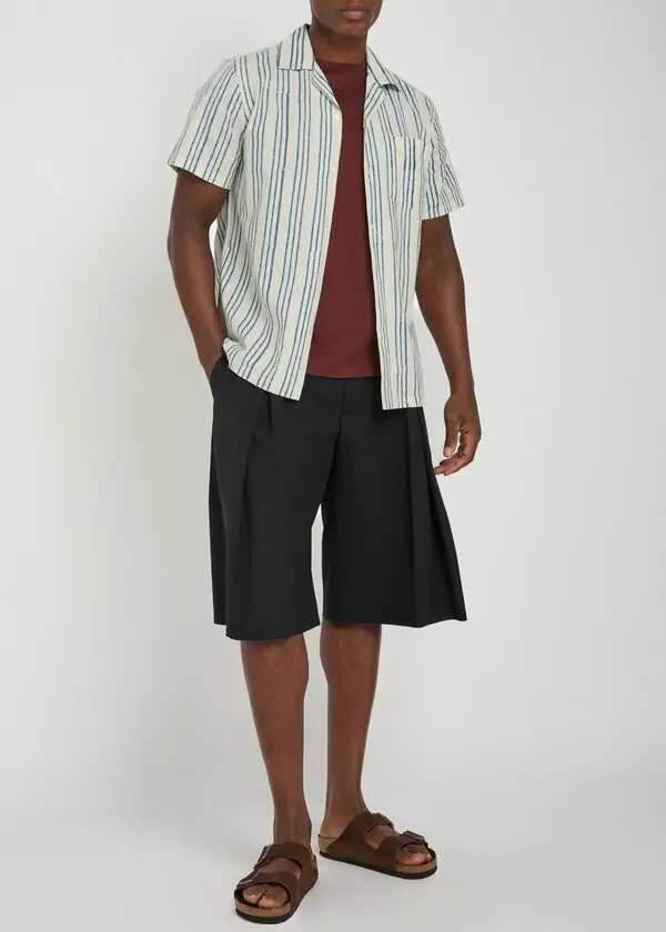 DRAKE'S Striped Cotton Shirt - Blue