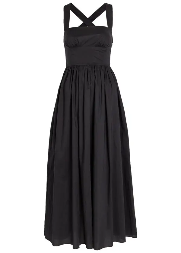 Matteau Gathered Cotton-poplin Midi Dress - Black