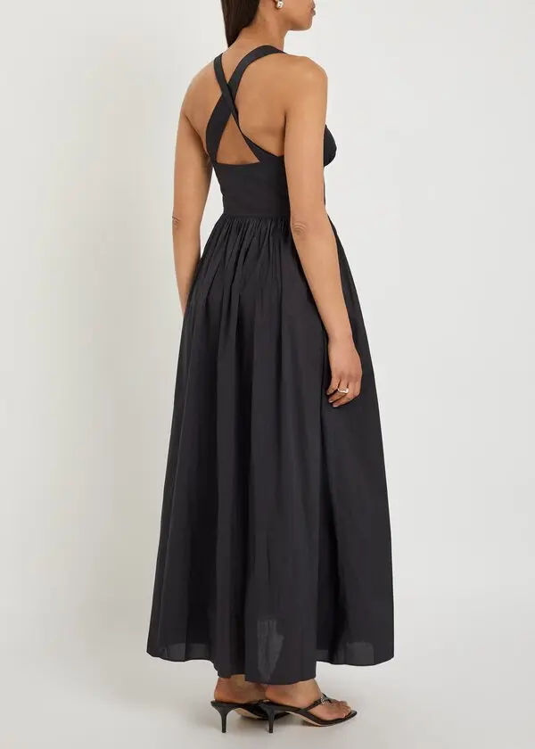 Matteau Gathered Cotton-poplin Midi Dress - Black