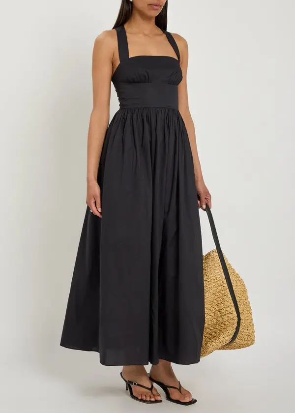 Matteau Gathered Cotton-poplin Midi Dress - Black