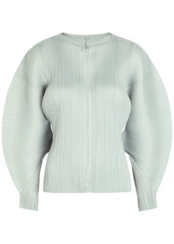 Issey Miyake Pleated Zip-through Woven Top - Light Grey