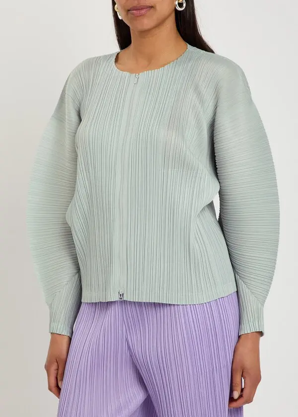 Issey Miyake Pleated Zip-through Woven Top - Light Grey