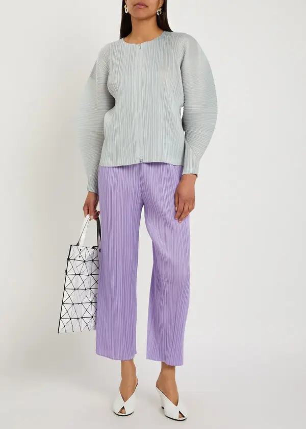 Issey Miyake Pleated Zip-through Woven Top - Light Grey