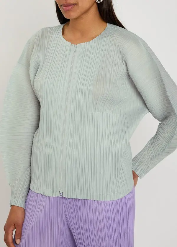 Issey Miyake Pleated Zip-through Woven Top - Light Grey