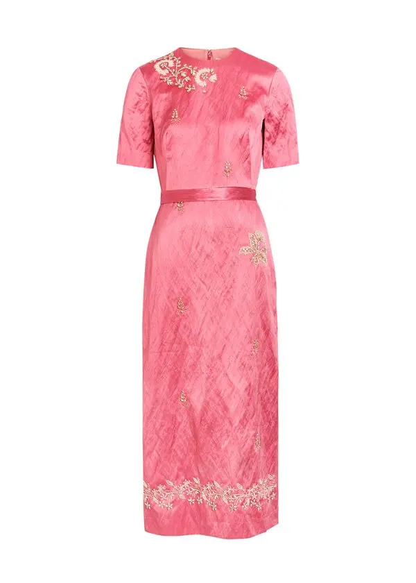 Erdem Embellished Satin Midi Dress - Pink