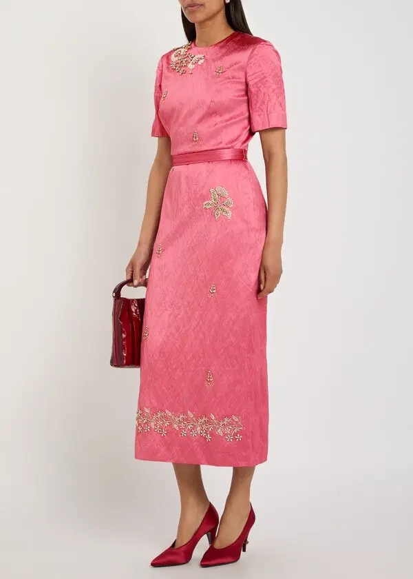 Erdem Embellished Satin Midi Dress - Pink