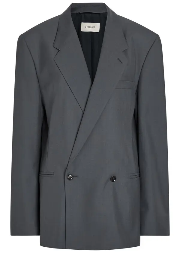 LEMAIRE Woven Double-breasted Blazer - Dark Grey