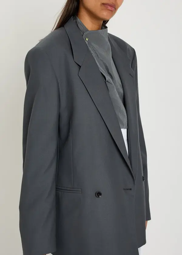 LEMAIRE Woven Double-breasted Blazer - Dark Grey