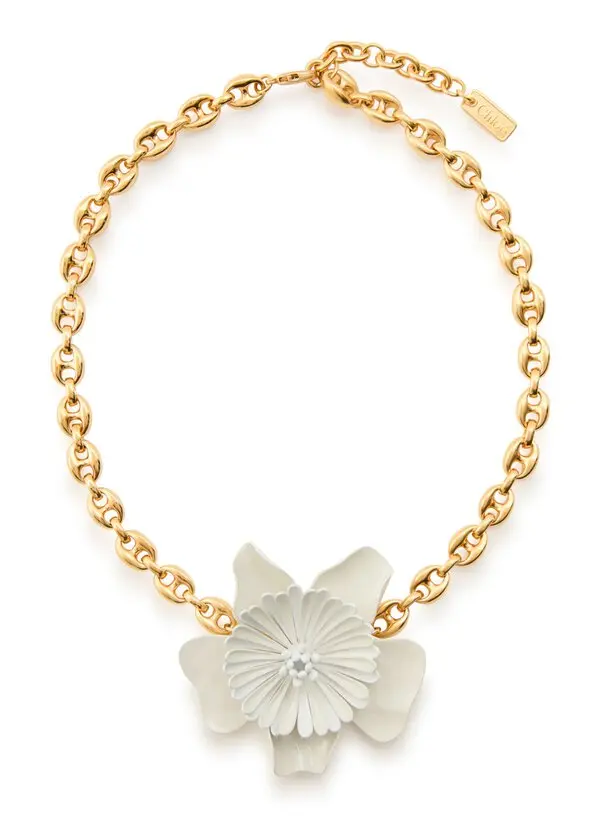 Chloé Bloom Flower Brass Choker - White