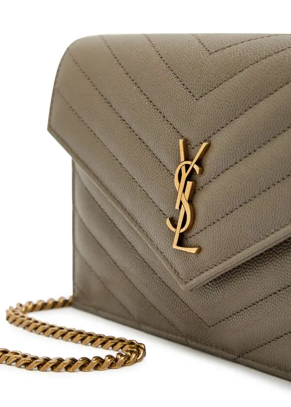 Saint Laurent Envelope Pebbled Leather Wallet On Chain