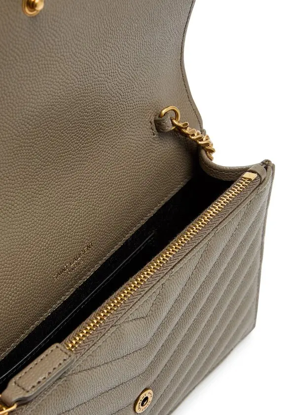 Saint Laurent Envelope Pebbled Leather Wallet On Chain