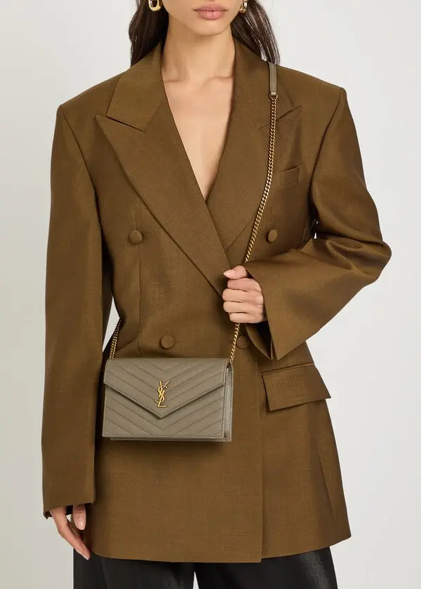 Saint Laurent Envelope Pebbled Leather Wallet On Chain