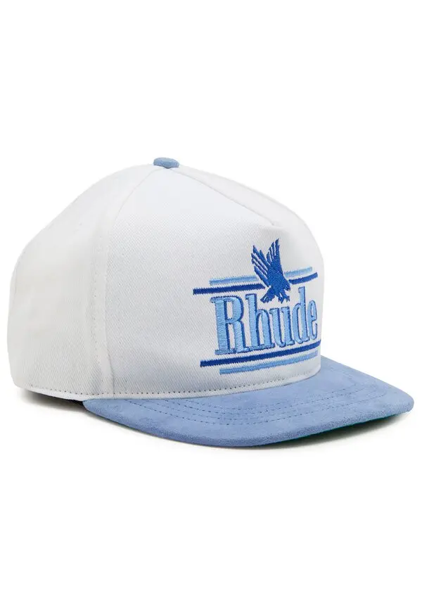 Rhude Cotton-twill Cap With Logo Applique - White And Blue
