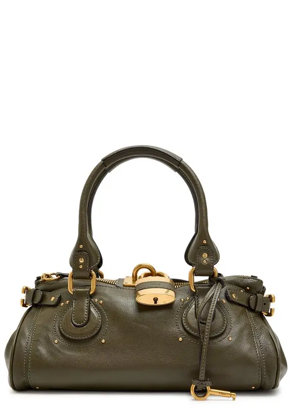 Chloé Paddington Grained Leather Shoulder Bag With Padlock - Khaki