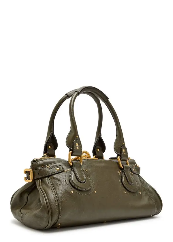 Chloé Paddington Grained Leather Shoulder Bag With Padlock - Khaki