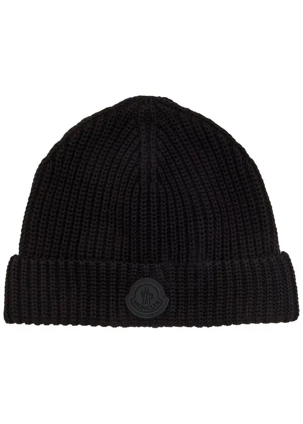 Moncler Logo-appliquéd Ribbed Beanie - Black