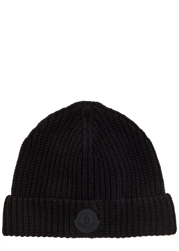 Moncler Logo-appliquéd Ribbed Beanie - Black