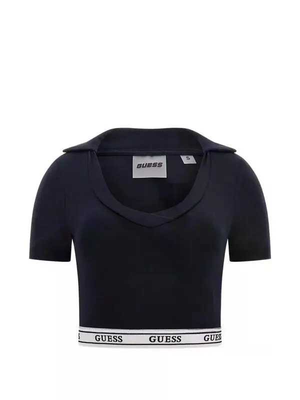 Guess Cropped Top With Logo Tape Trim - Blue