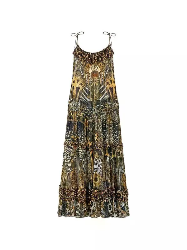 Camilla Crystal-embellished Tiered Midi Dress - Brown
