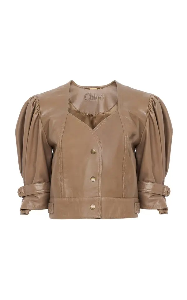 Chloé Cropped Leather Jacket - Brown