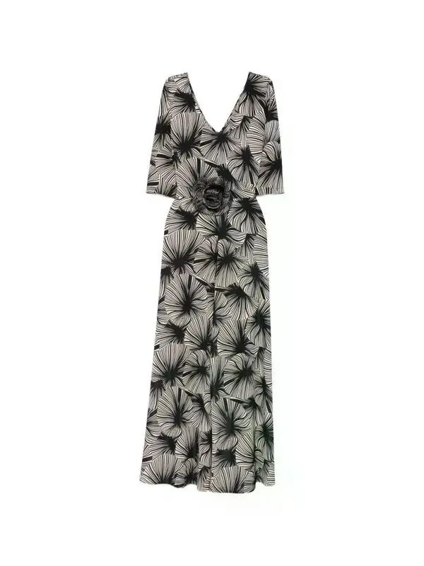 LE RJTANGE Patterned Floral-appliqué Jumpsuit - Black