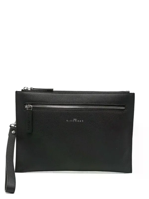 John Richmond Logo-plaque Pebbled Clutch - Black