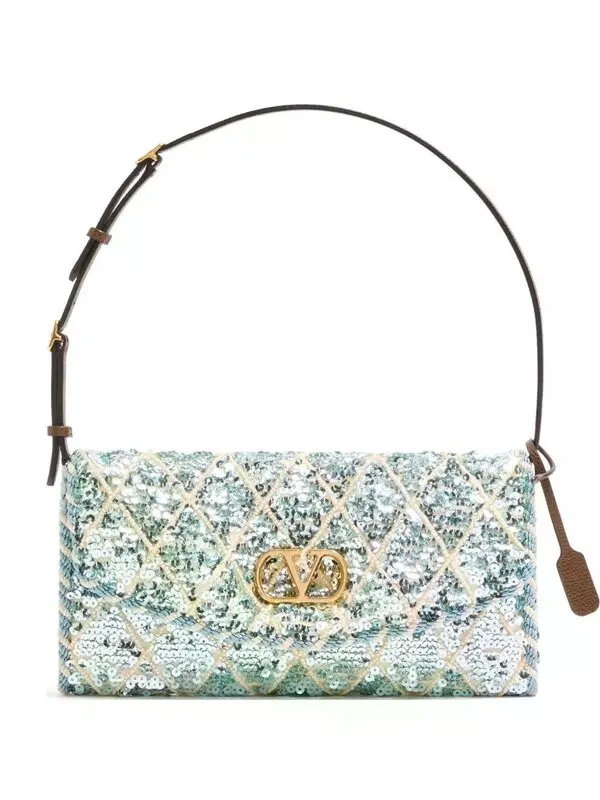 Valentino Garavani Devain Rhombelle Sequined Shoulder Bag - Blue