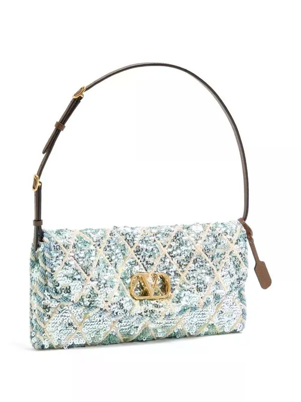 Valentino Garavani Devain Rhombelle Sequined Shoulder Bag - Blue