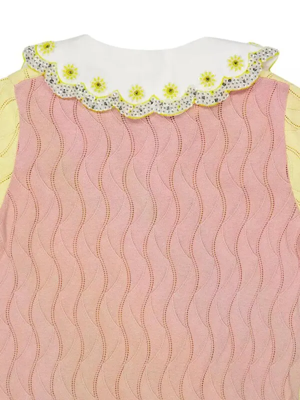 La DoubleJ Pointelle-knit T-shirt With Embroidered Collar - Yellow