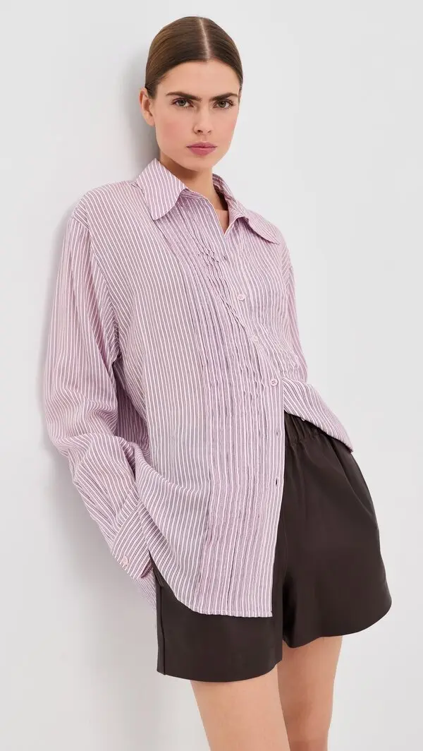 Tibi Ultra Light Striped Pintucked Shirt