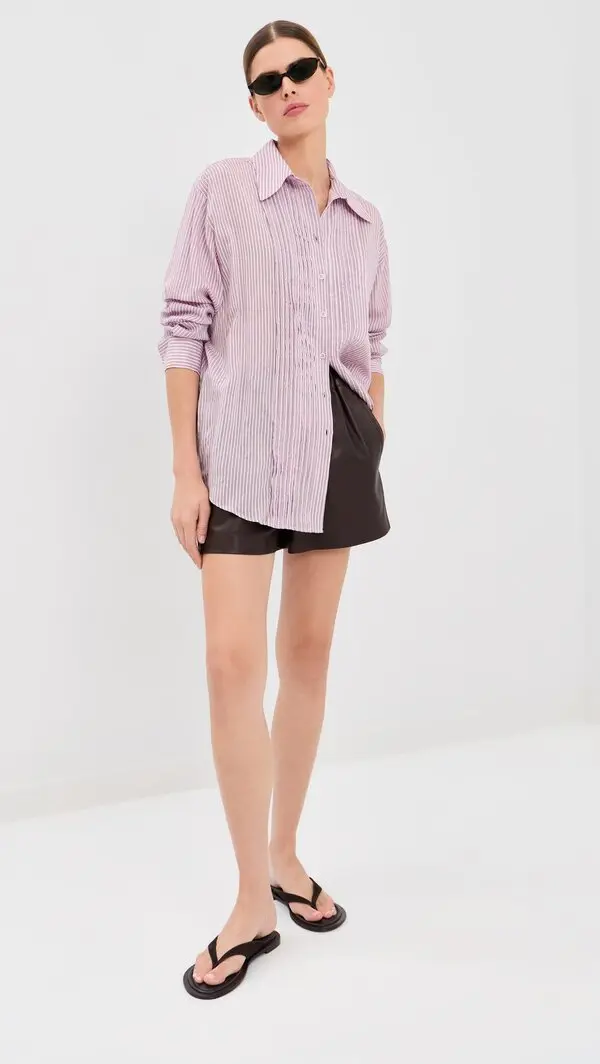 Tibi Ultra Light Striped Pintucked Shirt