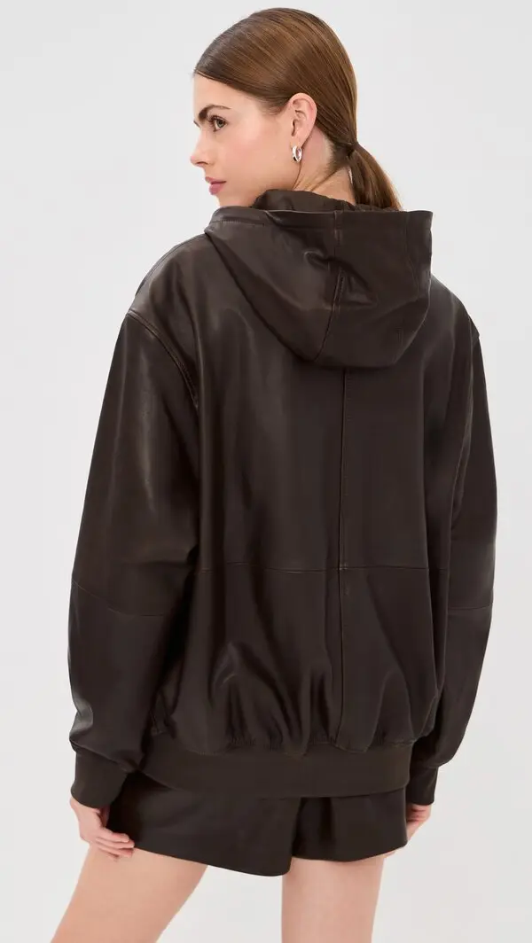 Tibi Leather Zip-up Hoodie Jacket