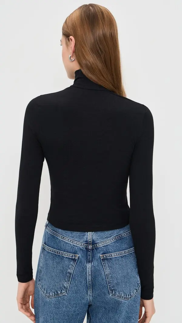 JAMES PERSE Cropped Half Zip Long Sleeve Top - Black