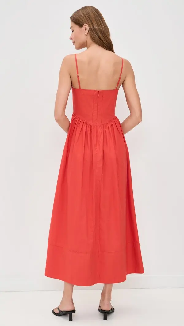open lace back dress Lucile Red Chiffon Pleated Belted Long Sleeve Maxi Dress main image 1