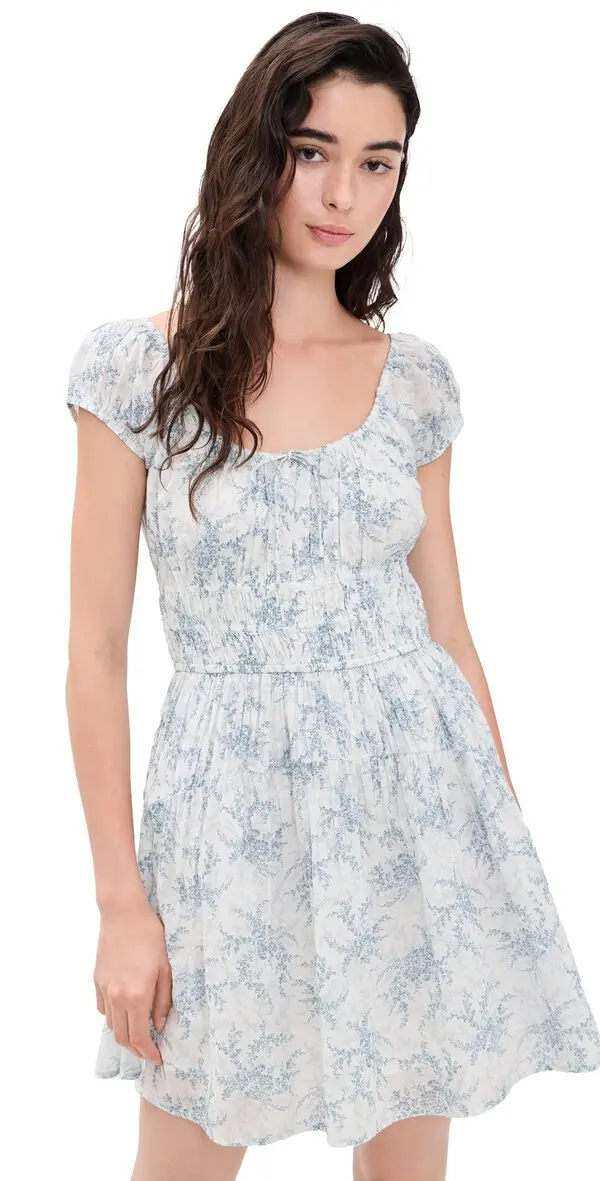 Paige Floral Toile Mini Dress - White/surf