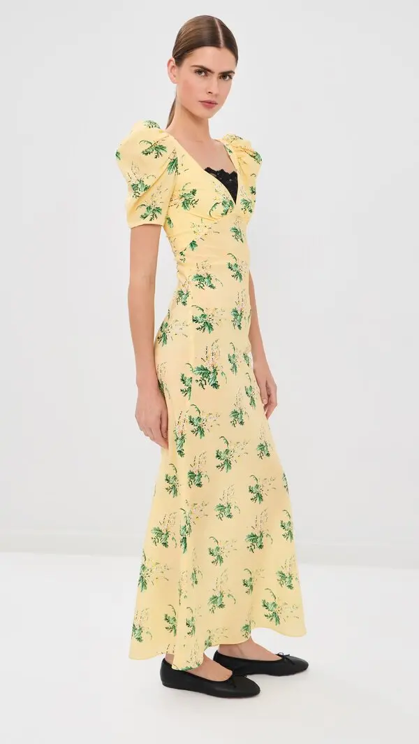 RODARTE Floral Print Silk Crepe Maxi Dress With Lace Trim