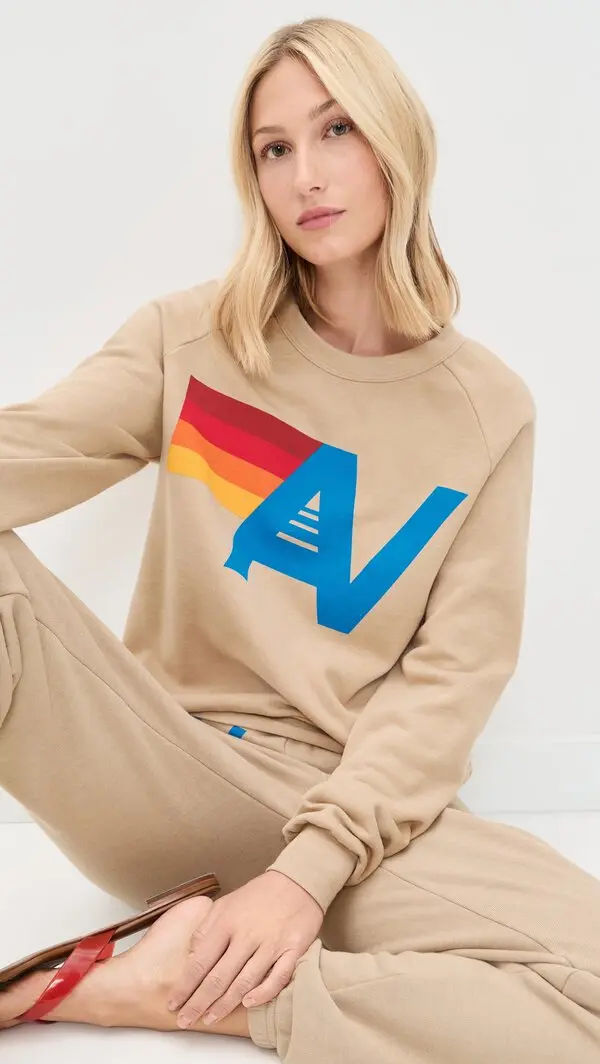 Aviator Nation Logo Crewneck Sweatshirt - Sand