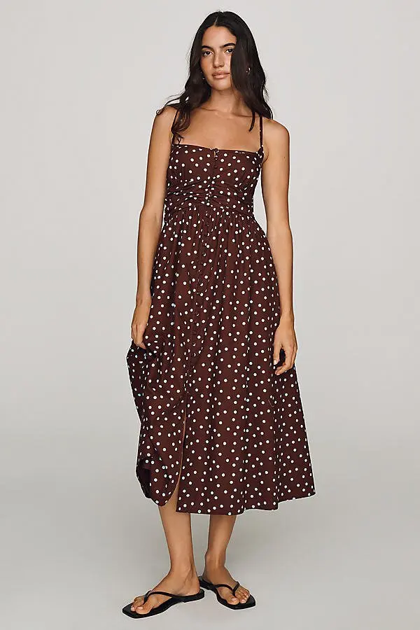 Anthropologie Katerina Button-front Maxi Dress - Brown Dot