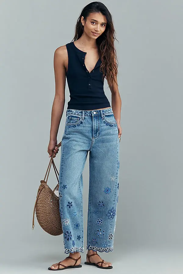 DRIFTWOOD Elaine High-rise Barrel Jeans - Doily Daisy
