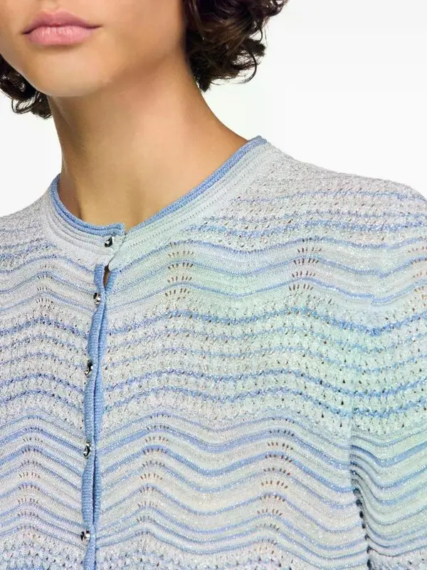 Sandro Short-sleeve Knit Cardigan With Gradient Pattern - Blue