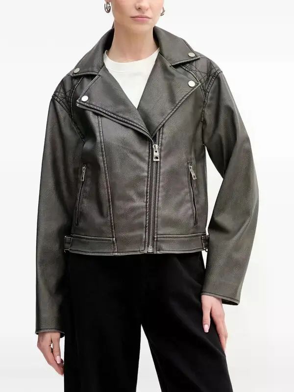 Guess Quilted-panel Biker Jacket - Grey