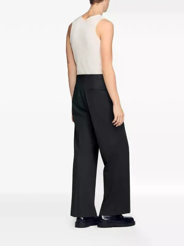 Sandro Wide-leg Wool Trousers With Buckles - Grey