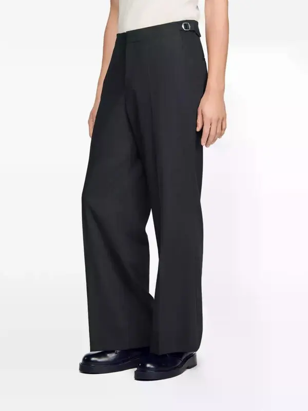 Sandro Wide-leg Wool Trousers With Buckles - Grey