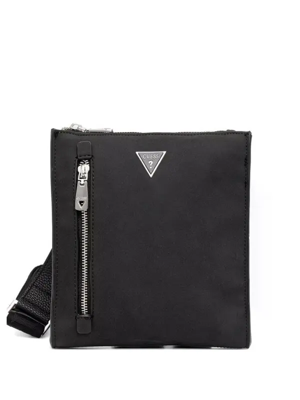 Guess Logo-plaque Zip-pocket Messenger Bag - Black