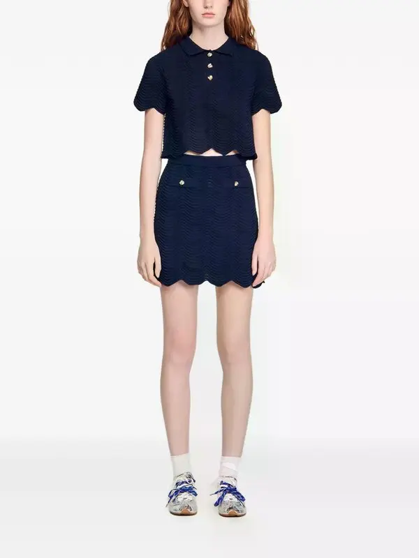 Sandro Scalloped Cropped Polo Top
